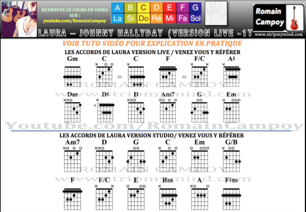Tutoriel guitare Johnny Hallyday - Laura - Accords + Paroles | Romain ...